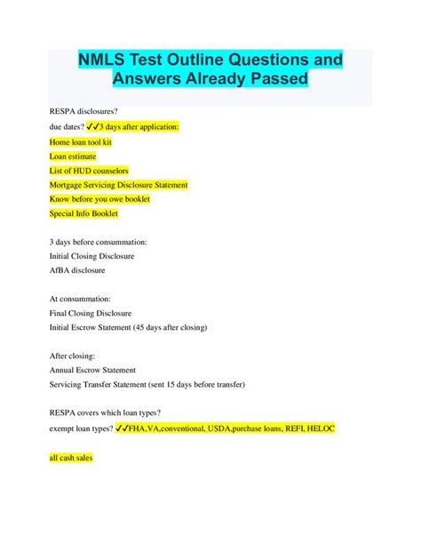 NMLS Test Outline Questions And Answers Already Passed Question And Answer Critical Thinking