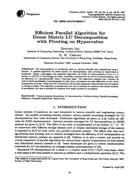 Efficient Parallel Algorithm For Pdf Matrix Mathematics