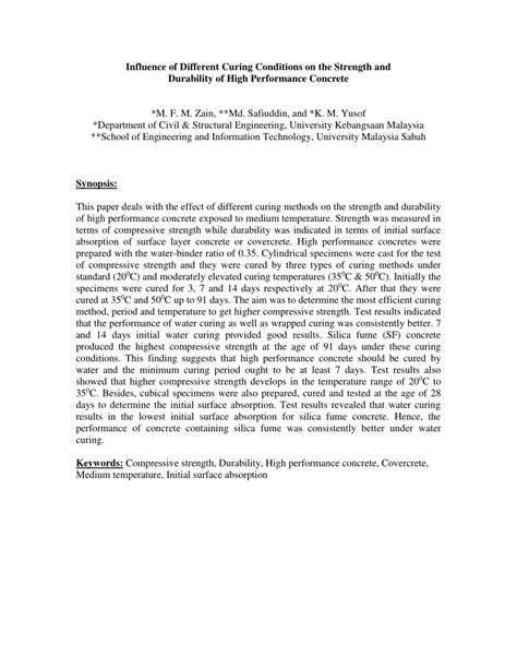 Pdf Influence Of Different Curing Conditions On Strength And