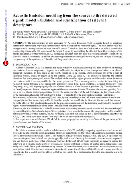 Pdf Acoustic Emission Modeling From The Source To The Detected Signal Model Validation And