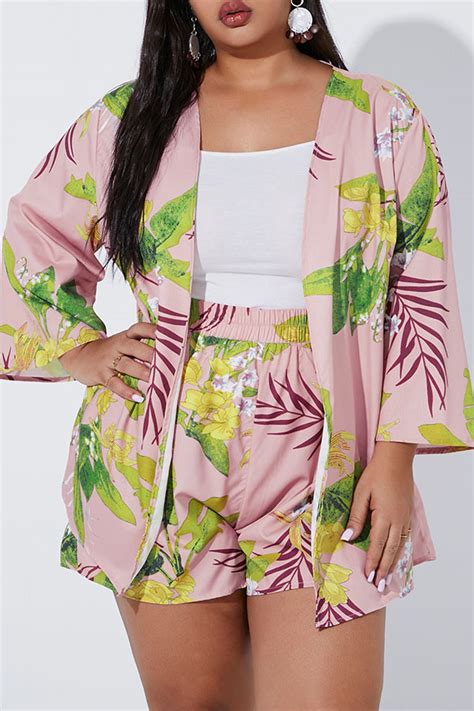 Lovely Casual Printed Pink Plus Size Two Piece Shorts Setlw Fashion Online For Women