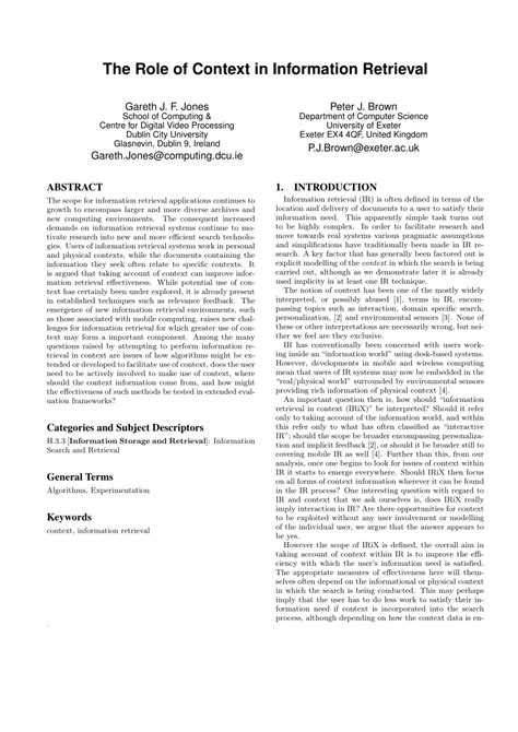 Pdf The Role Of Context In Information Retrieval