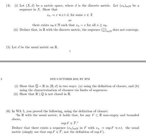 Solved 4 Let X D Be A Metric Space Where D Is The
