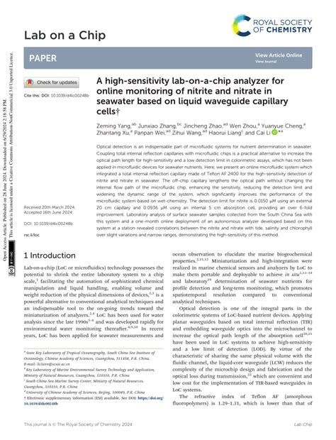 Pdf A High Sensitivity Lab On A Chip Analyzer For Online Monitoring Of Nitrite And Nitrate In