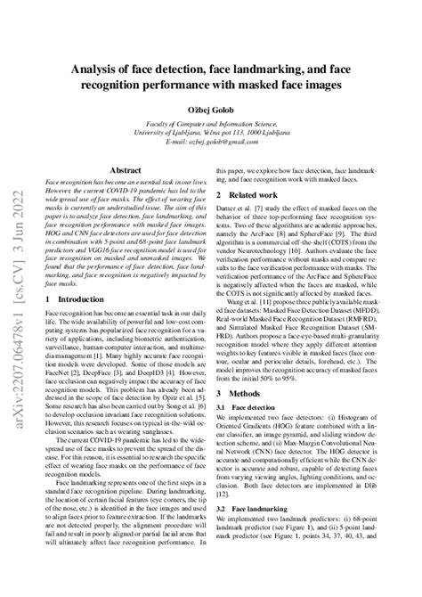 Pdf Analysis Of Face Detection Face Landmarking And Face Recognition Performance With Masked