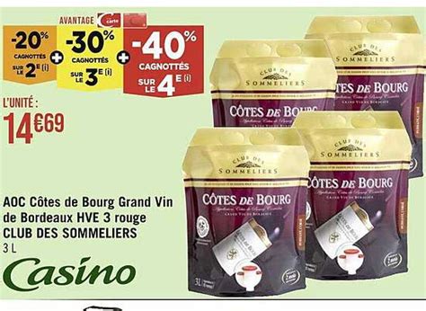 Promo Aoc Côtes De Bourg Grand Vin De Bordeaux Hve Rouge Clubs Sommeliers chez