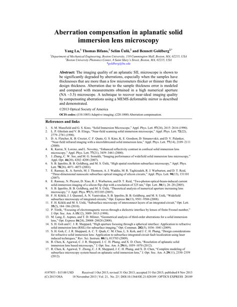 Pdf Aberration Compensation In Aplanatic Solid Immersion Lens Microscopy