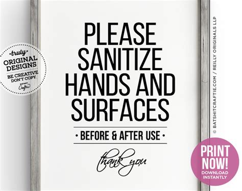 Sanitize Hands Surfaces Before After Use PRINTABLE SIGN Etsy