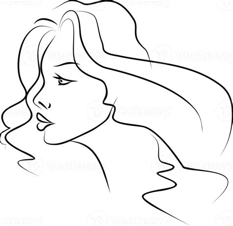 Black Contour Drawing Of A Female Portrait Without Background Isolated Element Logo 21357236 Png