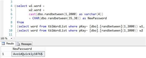 Generating A Password In T Sql From A Table Of Words