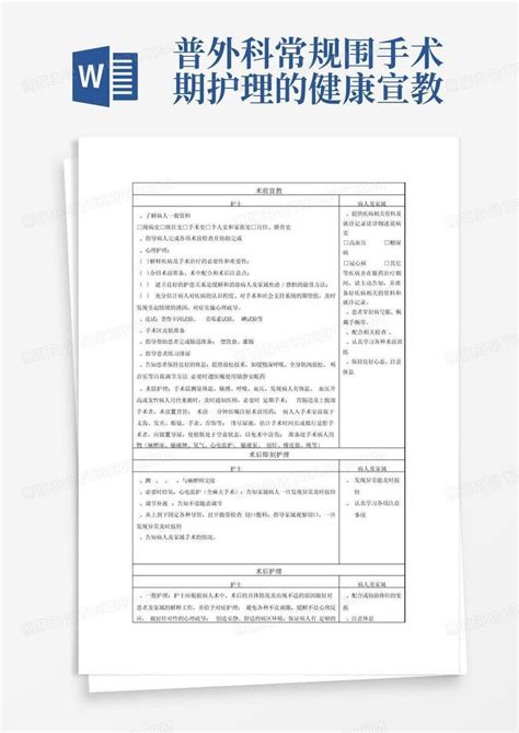 普外科常规围手术期护理的健康宣教word模板下载编号lbpnkeym熊猫办公