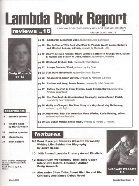 Lambda Book Report 2002 March Sarah Waters Alexander Chee Ar