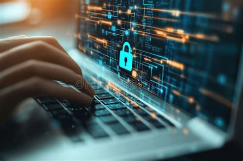 Hands Typing With Digital Lock Symbol For Cybersecurity Stock Illustration Illustration Of
