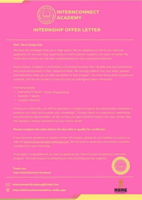 internconnectacademy python internship offerletter shruti kule