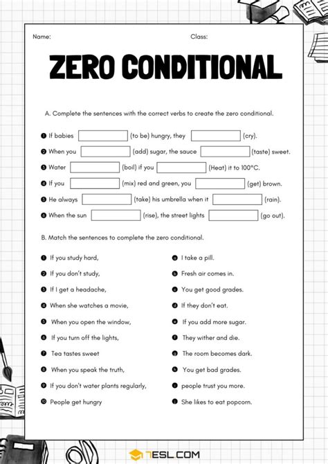 Zero Conditional Exercises Zero Conditional Worksheets • 7esl