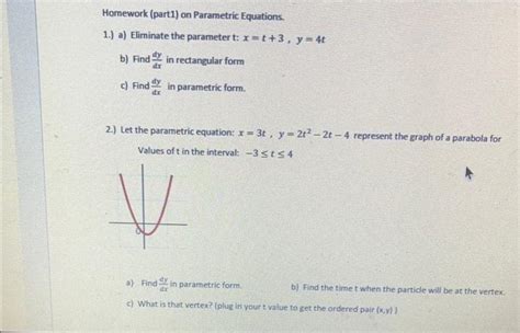 Solved Homework Part1 On Parametric Equations 1 A