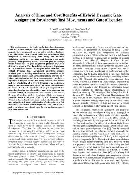 Pdf Analysis Of Time And Cost Benefits Of Hybrid Dynamic Gate Assignment For Aircraft Taxi