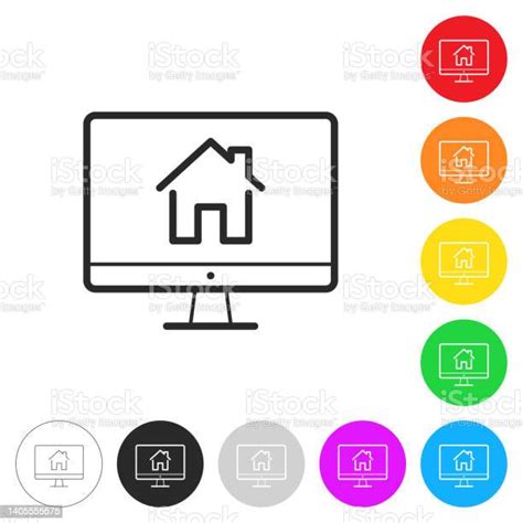 스마트 홈이 있는 데스크톱 컴퓨터 다채로운 버튼의 아이콘 가정 생활에 대한 스톡 벡터 아트 및 기타 이미지 가정 생활 감시