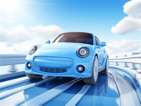 A Blue Car Speeding On A Futuristic Highway Under A Sunny Sky Concept