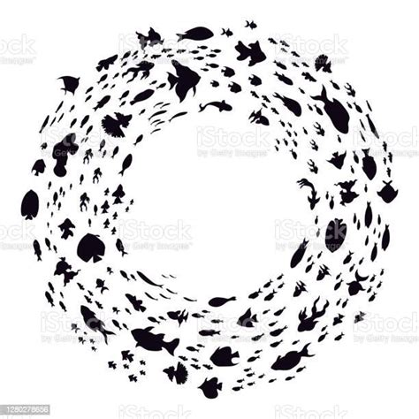 생선 실루엣의 학교 바다 둥근 물고기 식민지 바다 물고기 학교 귀여운 작은 물고기는 원 고립 된 벡터 일러스트에서 수영 아래에 대한 스톡 벡터 아트 및 기타 이미지 Istock