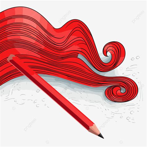 Red Line Vector Sticker Clipart Red Pencil On Curly Wavy Hair Cover Design Wallpaper Cartoon