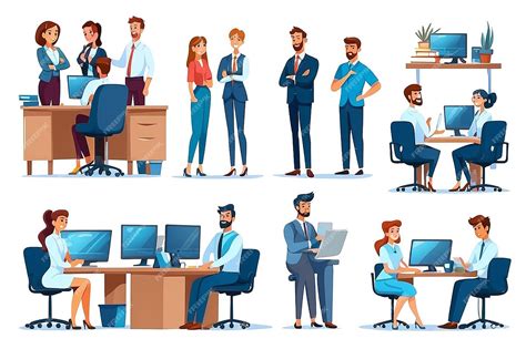 Premium Photo Business People Characters At Work Set Male And Female Workers At Workplace In