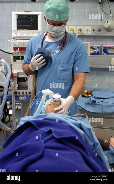 Anesthesiology At Induction Of Anesthesia In The Operating Room Stock