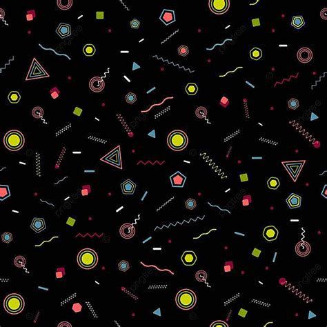 Black Funky Abstract Memphis Seamless Pattern Wave Art Circle Vector