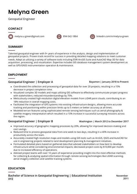 Geospatial Engineer Resume Cv Example And Writing Guide