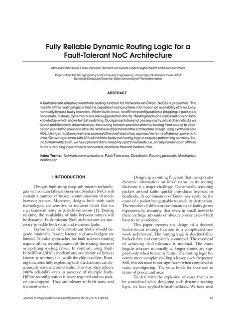 pdf fully reliable dynamic routing logic for a fault tolerant noc architecture