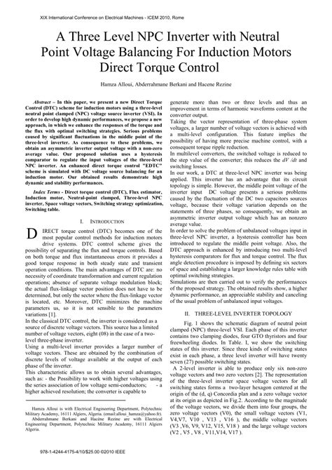 Pdf A Three Level Npc Inverter With Neutral Point Voltage Balancing For Induction Motors