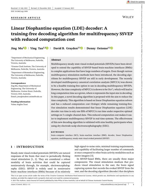 Pdf Linear Diophantine Equation Lde Decoder A Training‐free