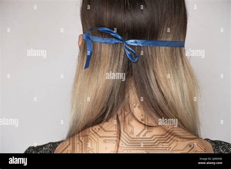 On The Girls Back Matrix Computer System People And Robots New Technologies Smart