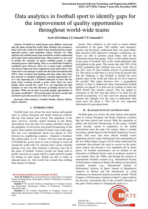 Pdf Data Analytics In Football Sport To Identify Gaps For The Improvement Of Quality