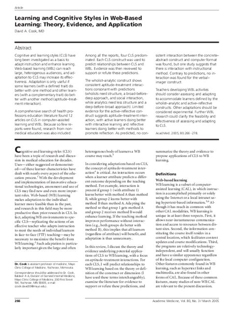 Pdf Learning And Cognitive Styles In Web Based Learning Theory