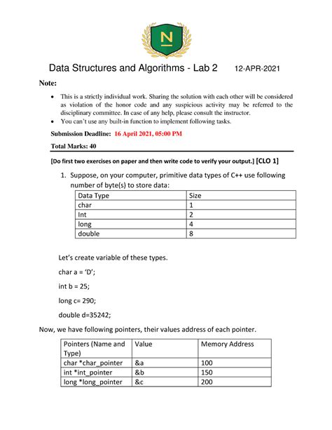 Lab 2 Iouugjk Data Structures And Algorithms Lab 2 12 Apr Note
