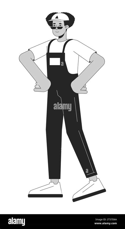 Confident Standing Delivery Man Hispanic Black And White 2d Line Cartoon Character Stock Vector