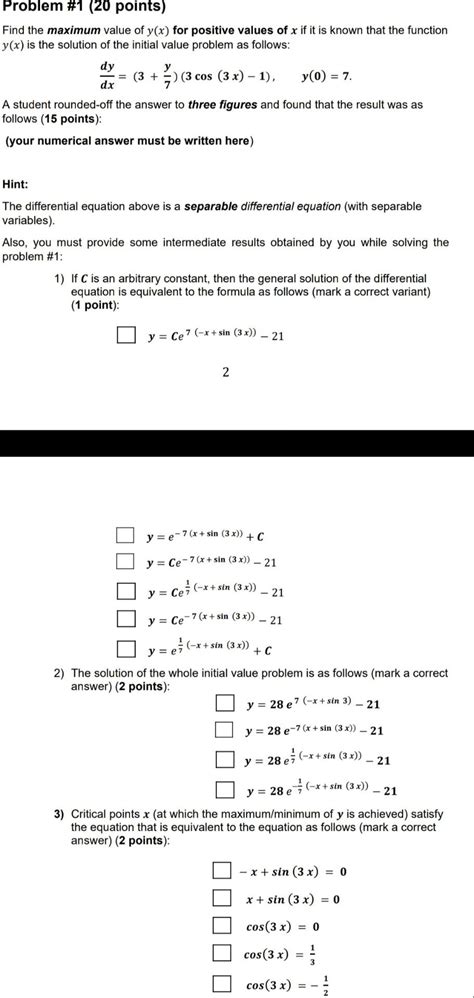 Solved Problem 1 20 Points Find The Maximum Value Of Yx