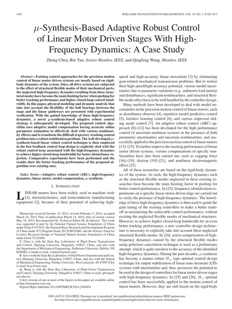 Pdf Synthesis Based Adaptive Robust Control Of Linear Motor Driven Stages With High Frequency