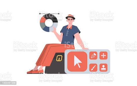 한 남자가 손에 색깔 바퀴를 들고 앉아 있습니다 격리 프레젠테이션을 위한 요소 가상현실에 대한 스톡 벡터 아트 및 기타 이미지 가상현실 개념 건강관리와 의술 Istock