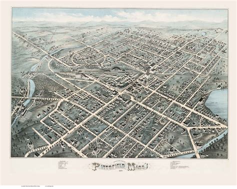 Pittsfield Massachusetts 1876 Birds Eye View Old Map Reprint Bpl Old Maps