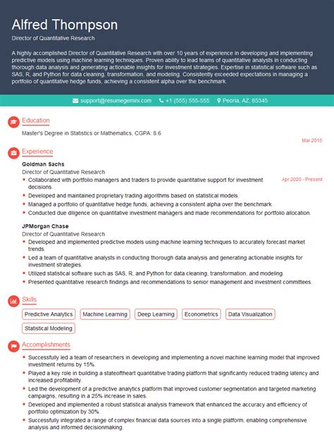 Director Of Quantitative Research Resume Template Resumegemini Online Resume Builder