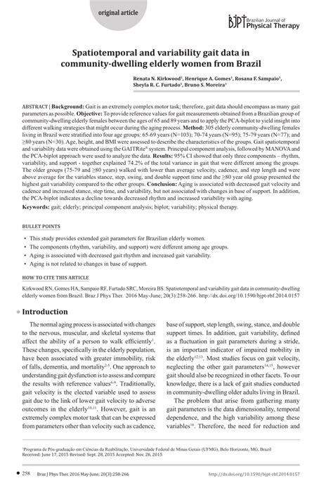 Pdf Spatiotemporal And Variability Gait Data In Community Dwelling Elderly Women From Brazil
