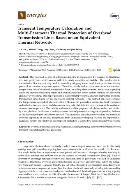 Pdf Transient Temperature Calculation And Multi Parameter Thermal Protection Of Overhead