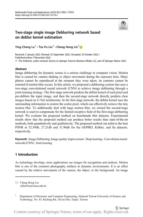 Two Stage Single Image Deblurring Network Based On Deblur Kernel Estimation