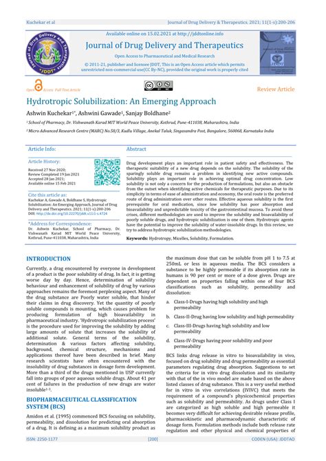 Pdf Hydrotropic Solubilization An Emerging Approach