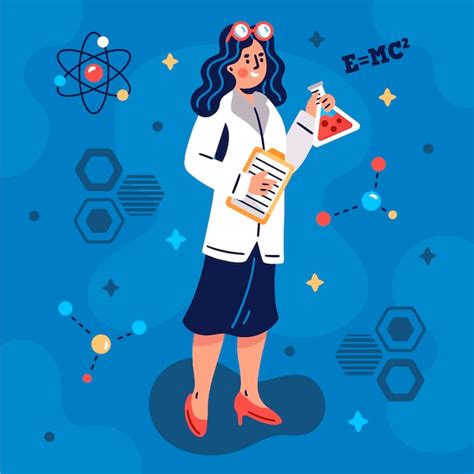 여성 과학자 예술적 그림 무료 벡터