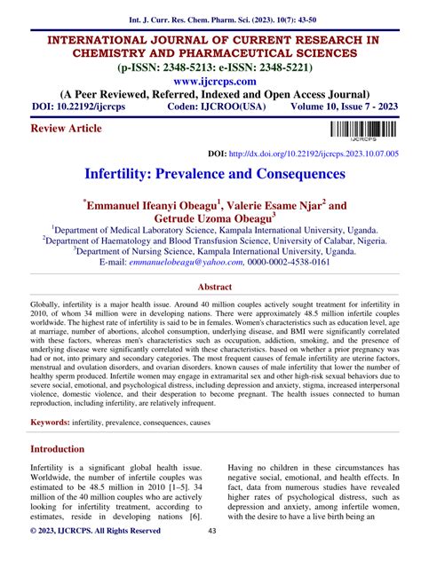 Pdf Infertility Prevalence And Consequences