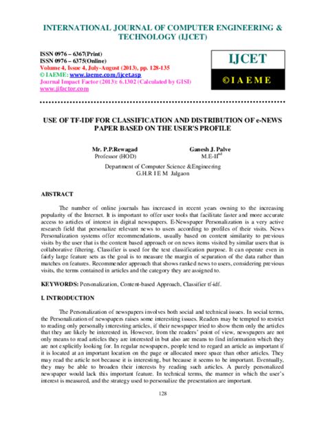 pdf use of tf idf for classification and distribution