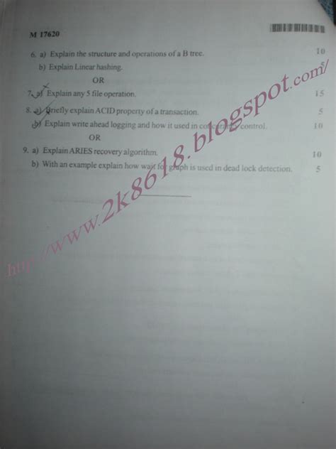 Data Base Management Systemsdbms Previous Question Paper Semester 6 2010 2k6cs603